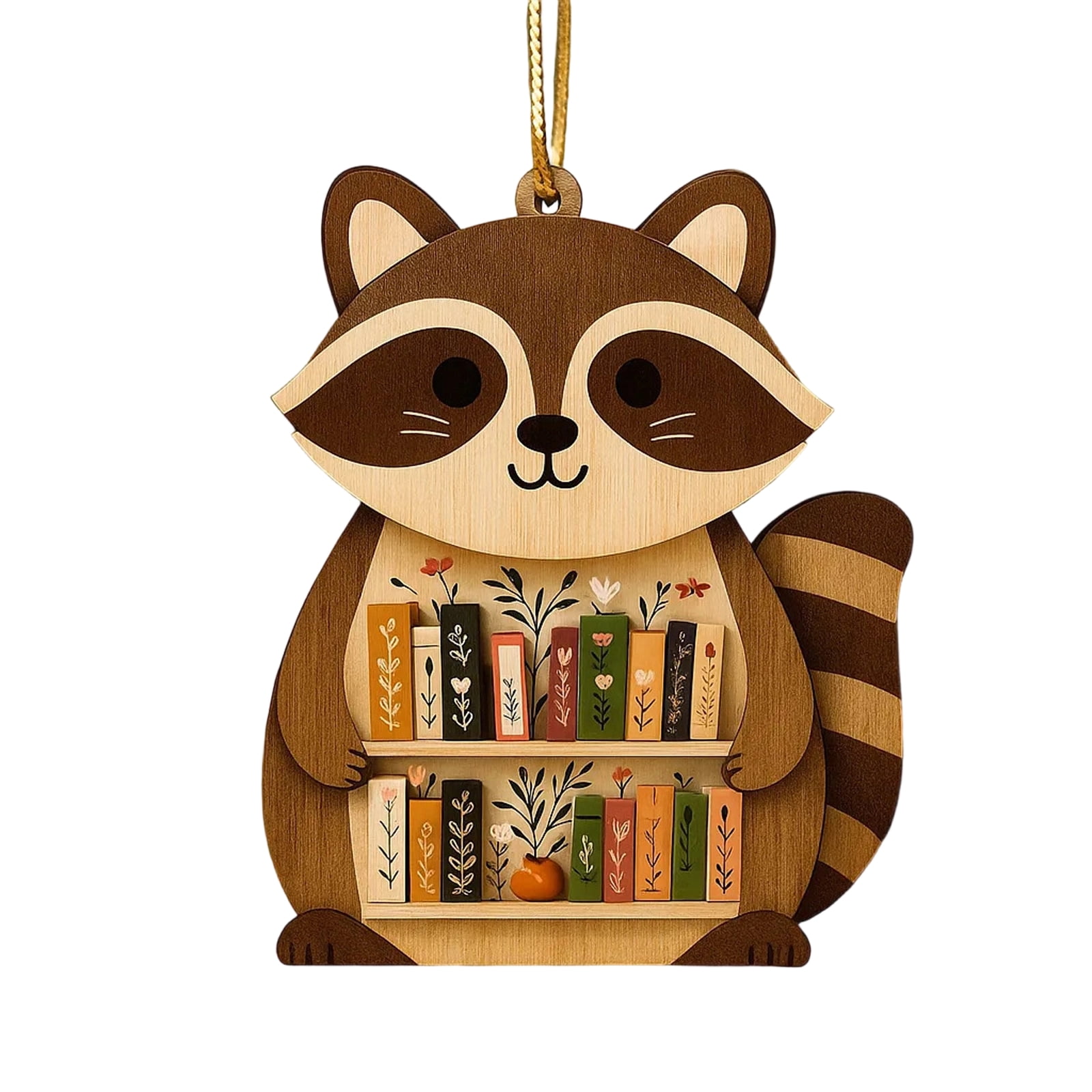 Animal Bookshelf Wooden Ornament, Whimsical Elephant Owl Raccoon Design ...
