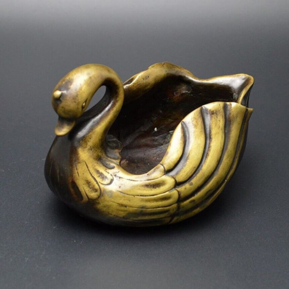 Animal Bronze Swan Plate Statue Antique Collection Home Decoration ...