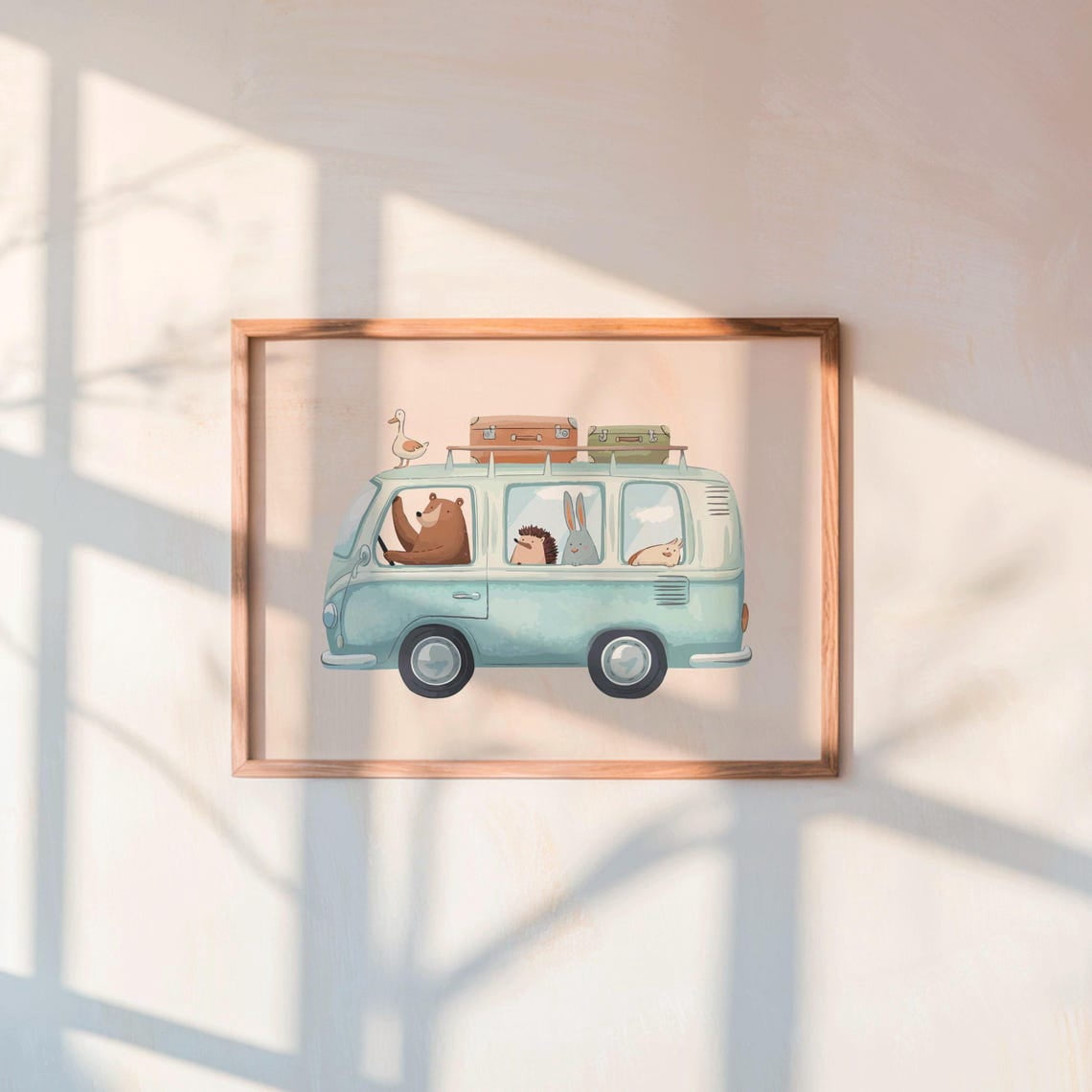 Animal Bus Wall Art Boho Nursery Whimsical Safari Playroom Unframed ...