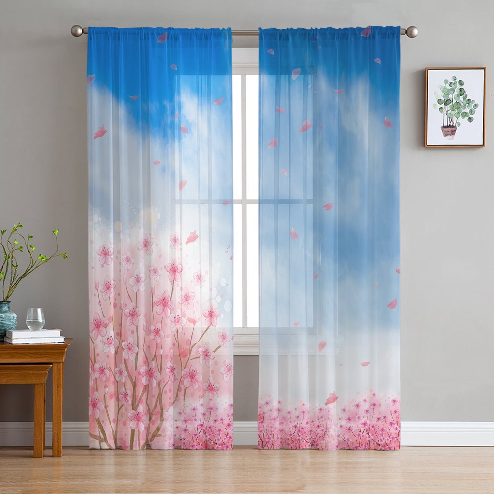Animal Butterfly Flower Blue Rose Water Waves Sheer Curtains for Living ...