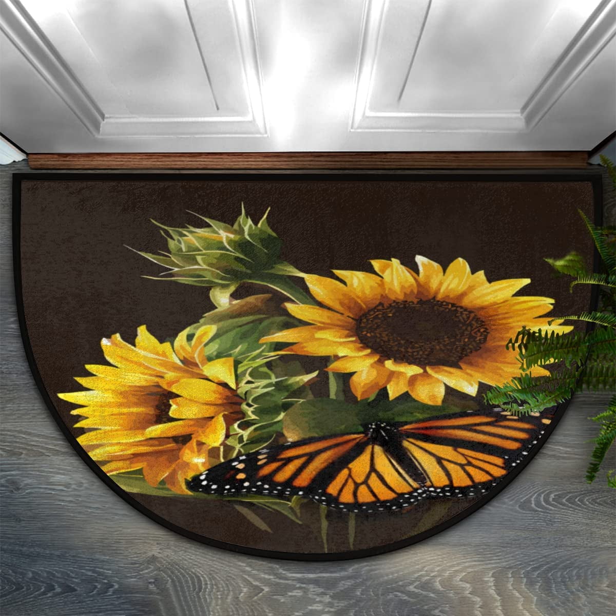 Animal Butterfly On Sunflower Half Round Door Mat Half Circle Area Rug ...