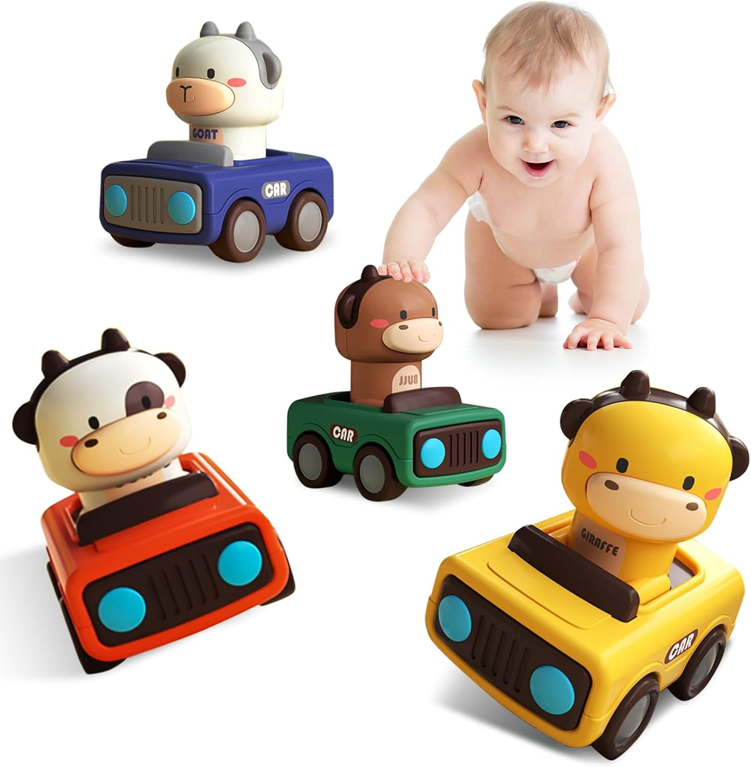 Animal Car Toys for Toddlers, 4 Pieces Push and Go Toy Cars for ...