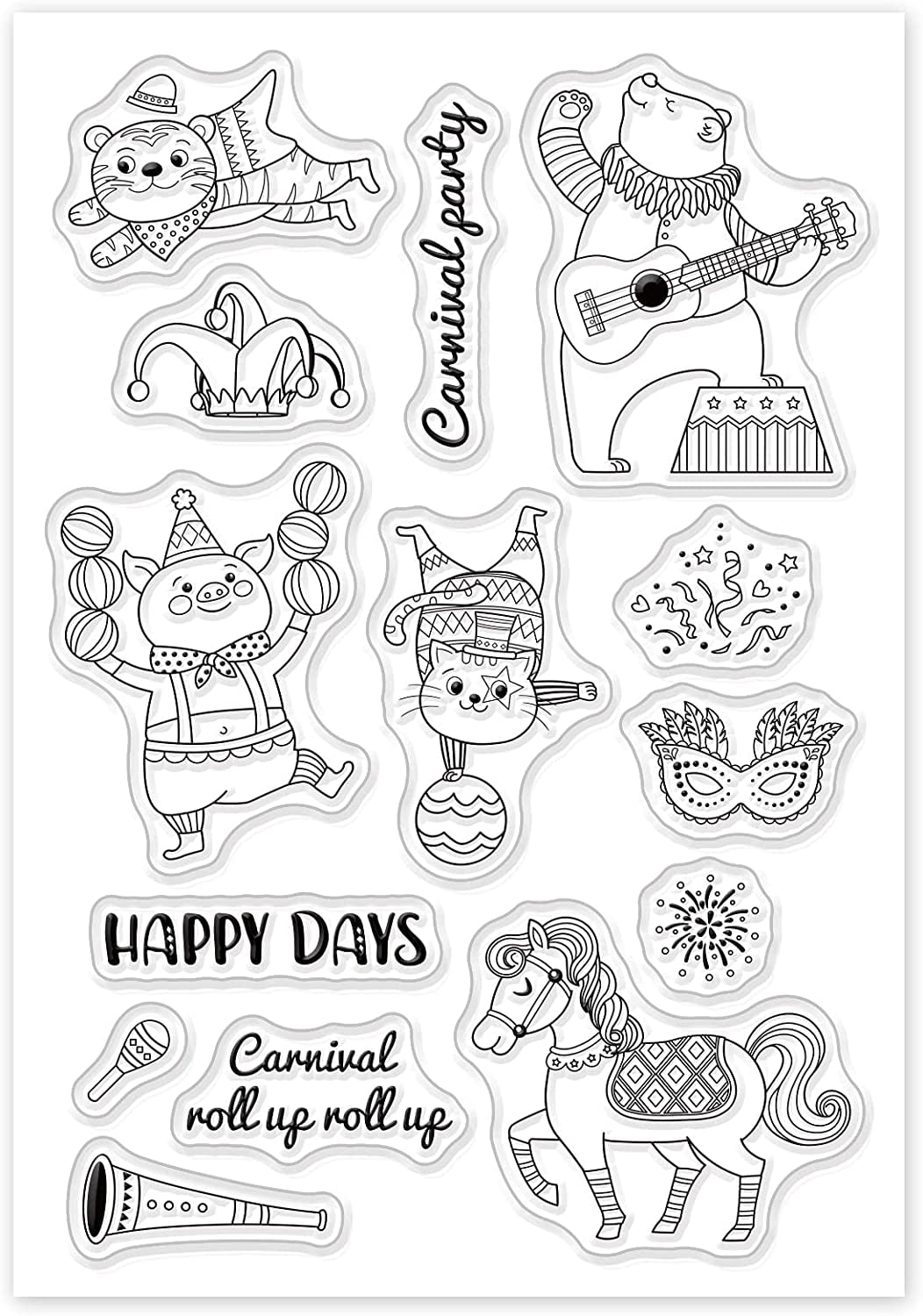 Animal Carnival Clear Stamps Circus Tiger Piggy Transparent Silicone ...