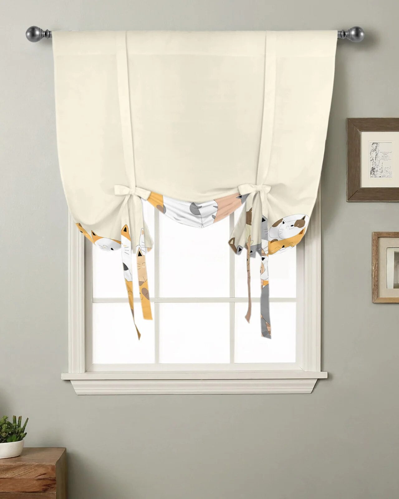 Animal Cartoon Cat Kitchen Short Window Curtain Rod Pocket Curtains ...