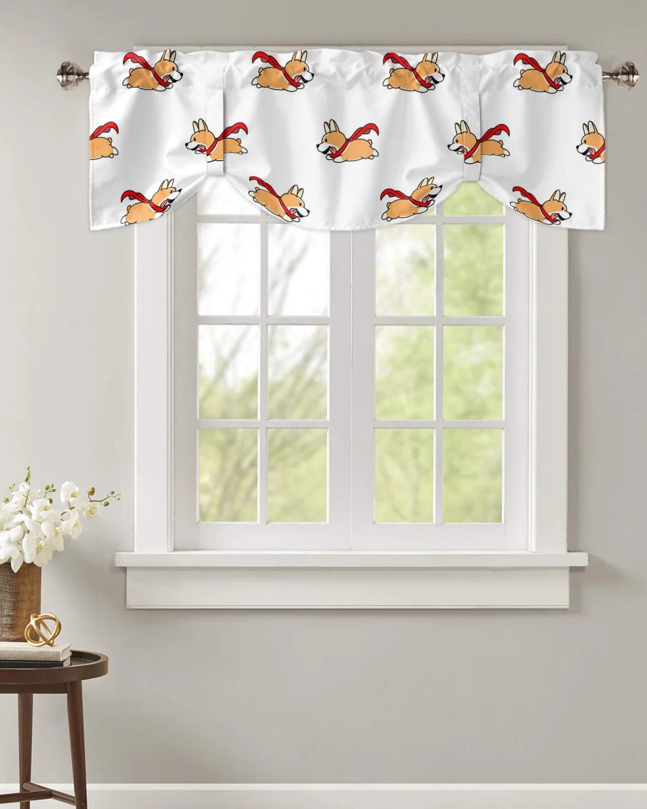 Animal Cartoon Cute Dog Corgi Window Valance Curtain Kitchen Cafe Short ...
