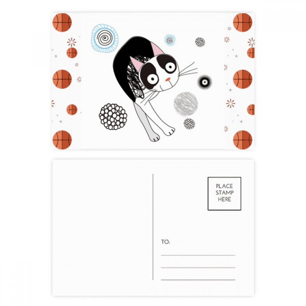 Animal Cartoon Cute Thin Cat Basketball Postcard Set Thanks Card ...