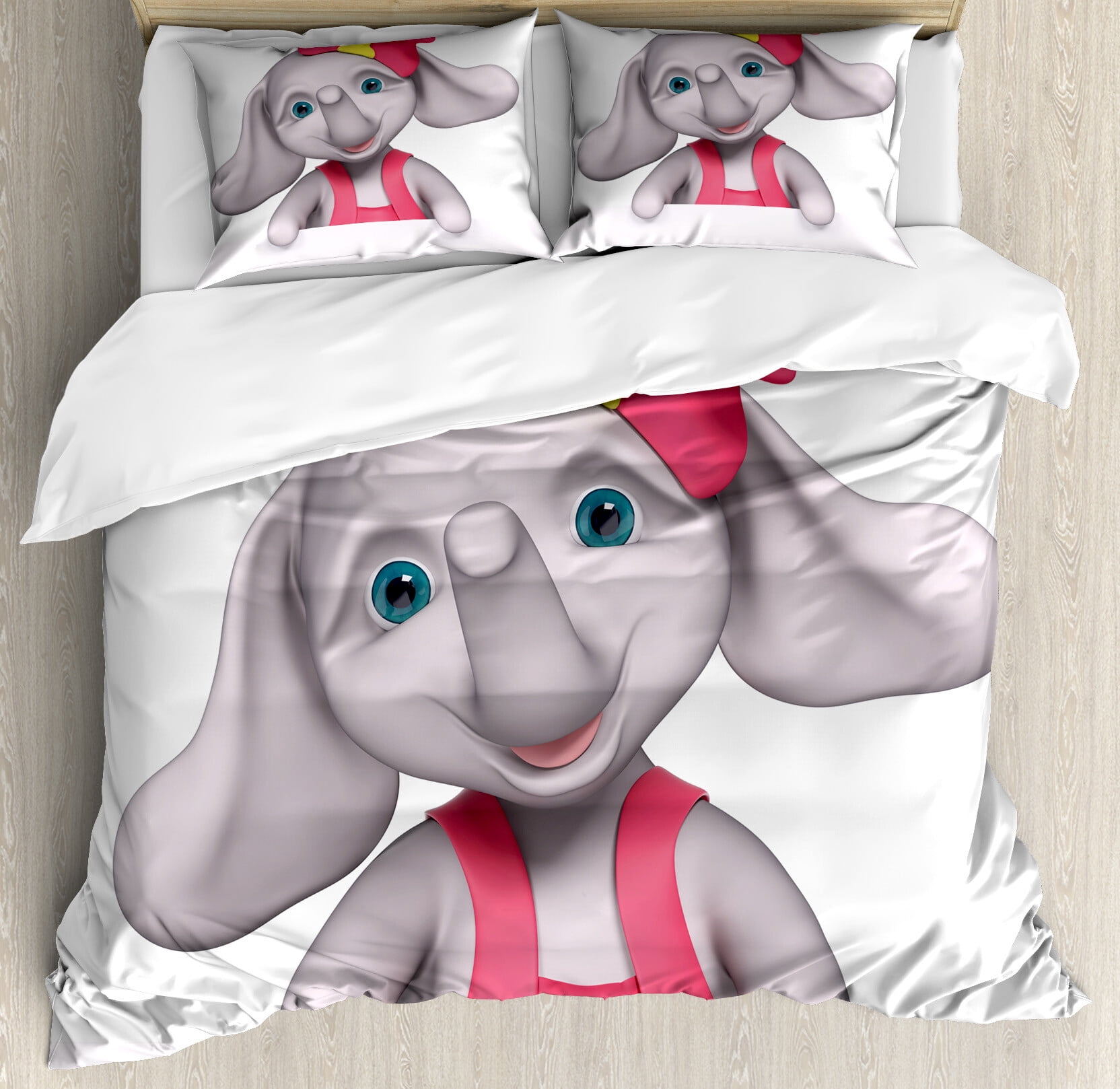 Animal Cartoon Duvet Cover Set, Cheerful Girl Smiling 3D Style Happy ...
