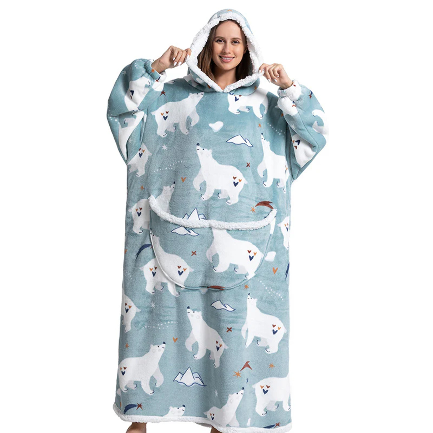 Animal Cartoon Extra Thick Lambswool Pajamas Hooded Lazy Blanket ...