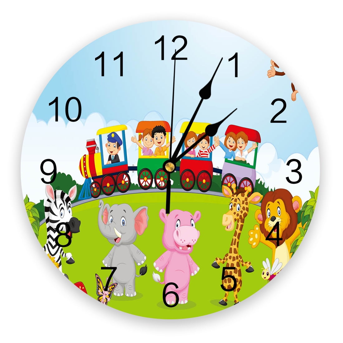 Animal Cartoon Forest Tiger Elephant Plant Wall Clock Modern Design ...