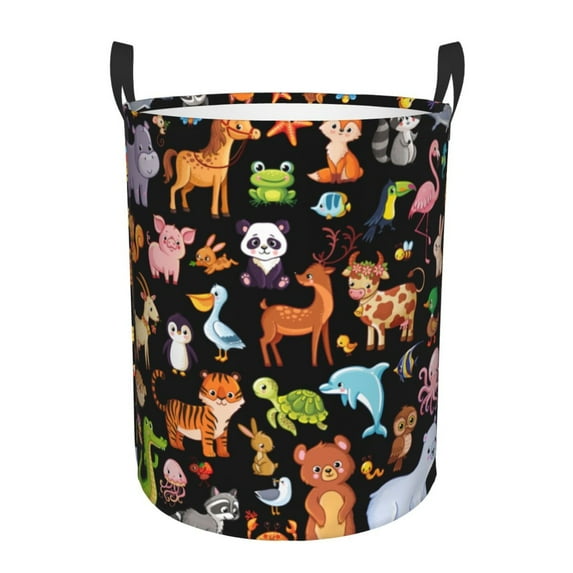 Animal Cartoon Style Laundry Basket with Handles - Freestanding Laundry ...