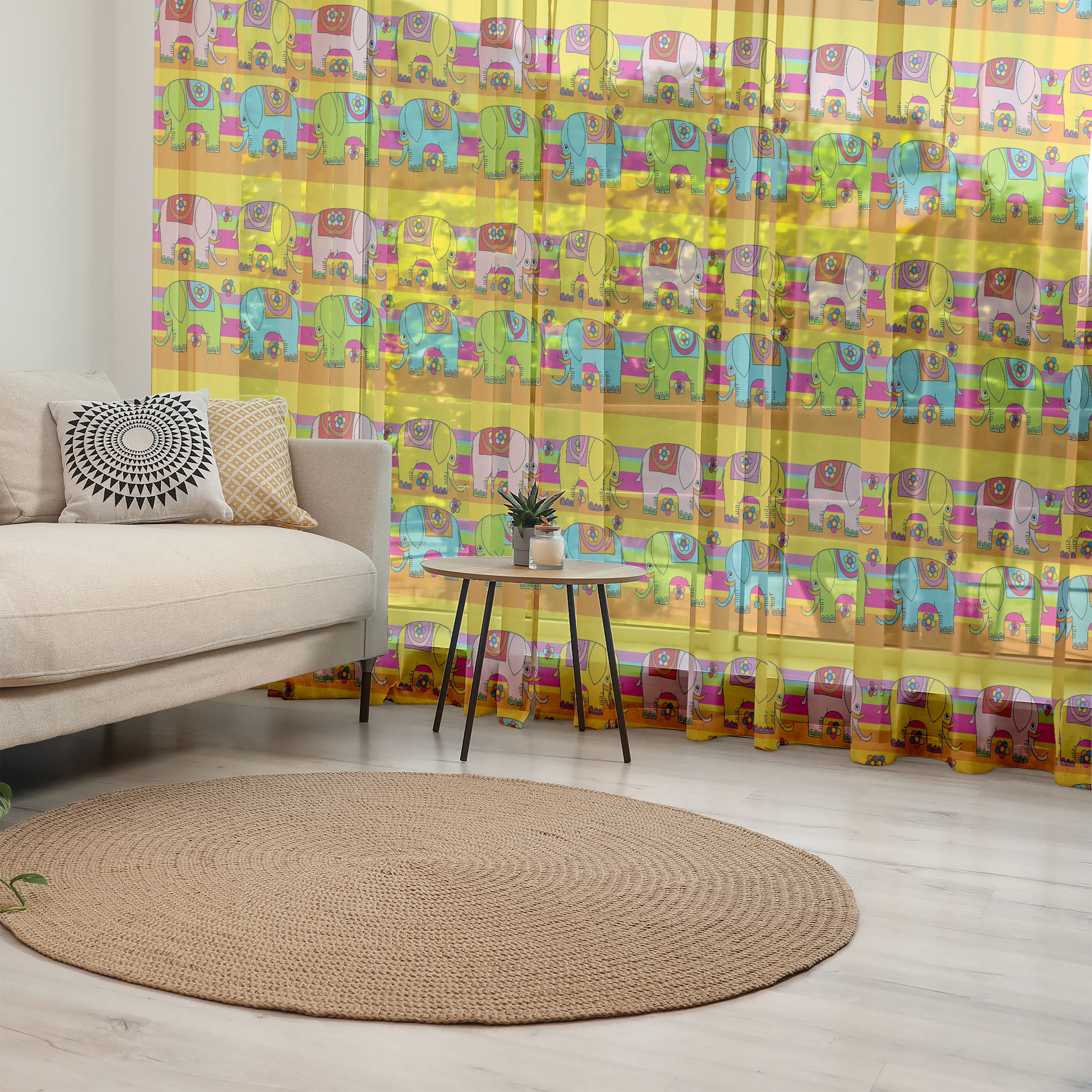 Animal Cartoon Tulle Curtains with Rod Pocket, Funky Floral ...