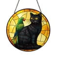 Animal Cat Parrot Stained Glass Suncatcher Window Panel, Cheerful Pet ...