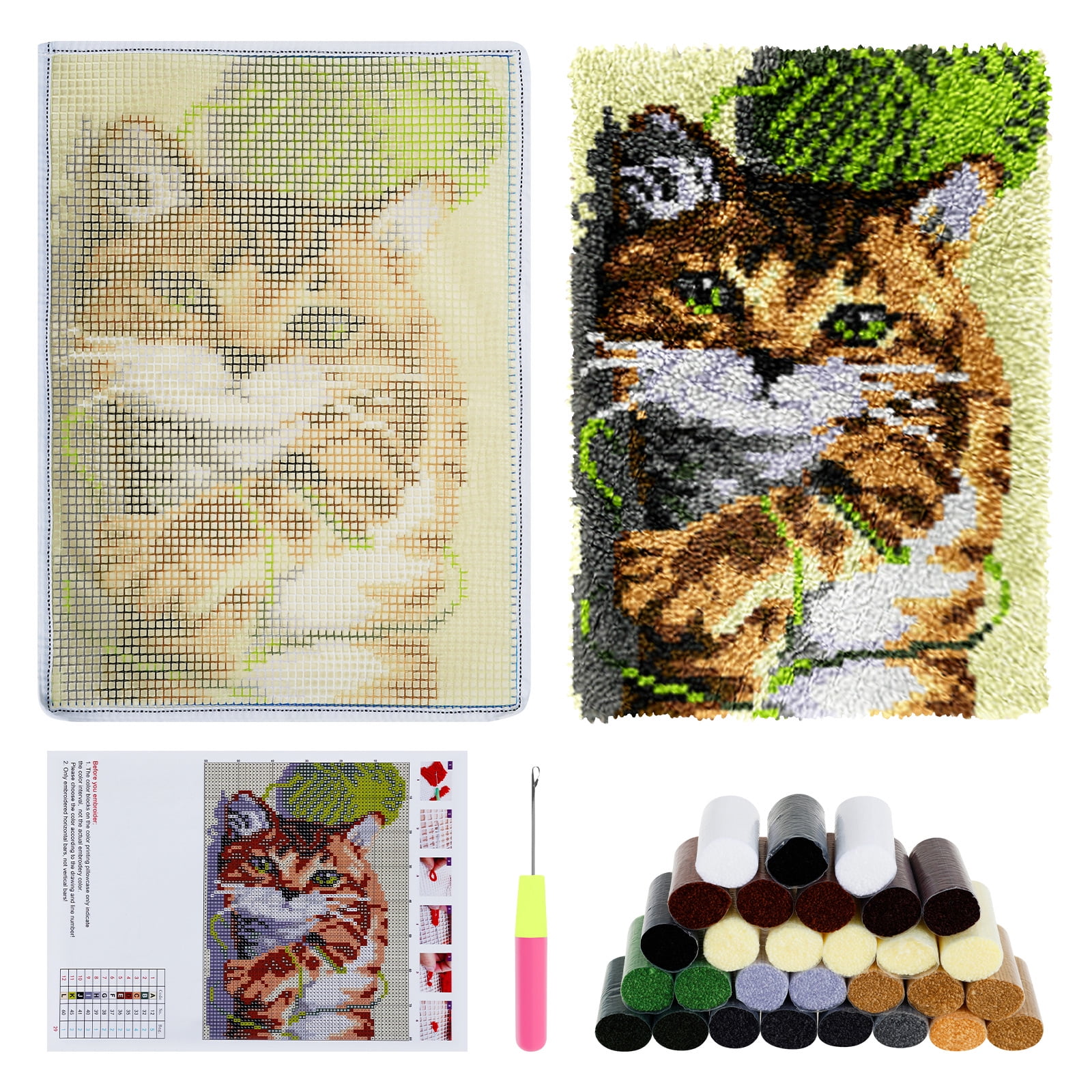 Animal Cat Style Latch Hook Rug Kit Pre Printed Bright Color Latch ...