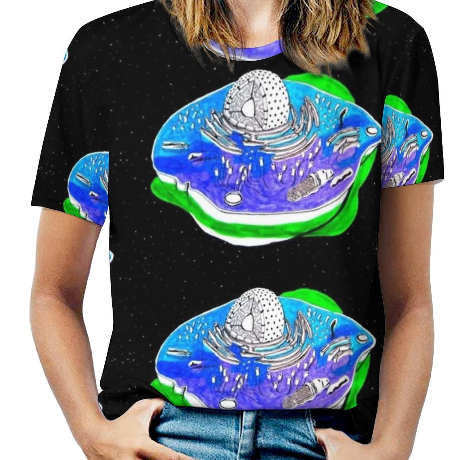 Animal Cell Print O-Neck Off-The-Shoulder Top Short-Sleeved T-Shirt ...