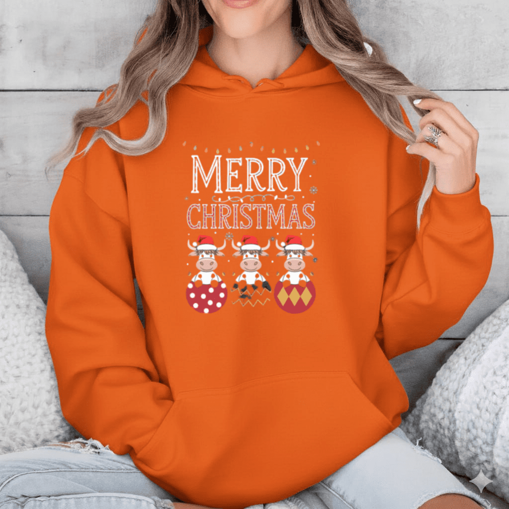 Animal Cheer Reindeer Trio Funny Festive Winter Cozy Hoodie Shirt, up ...