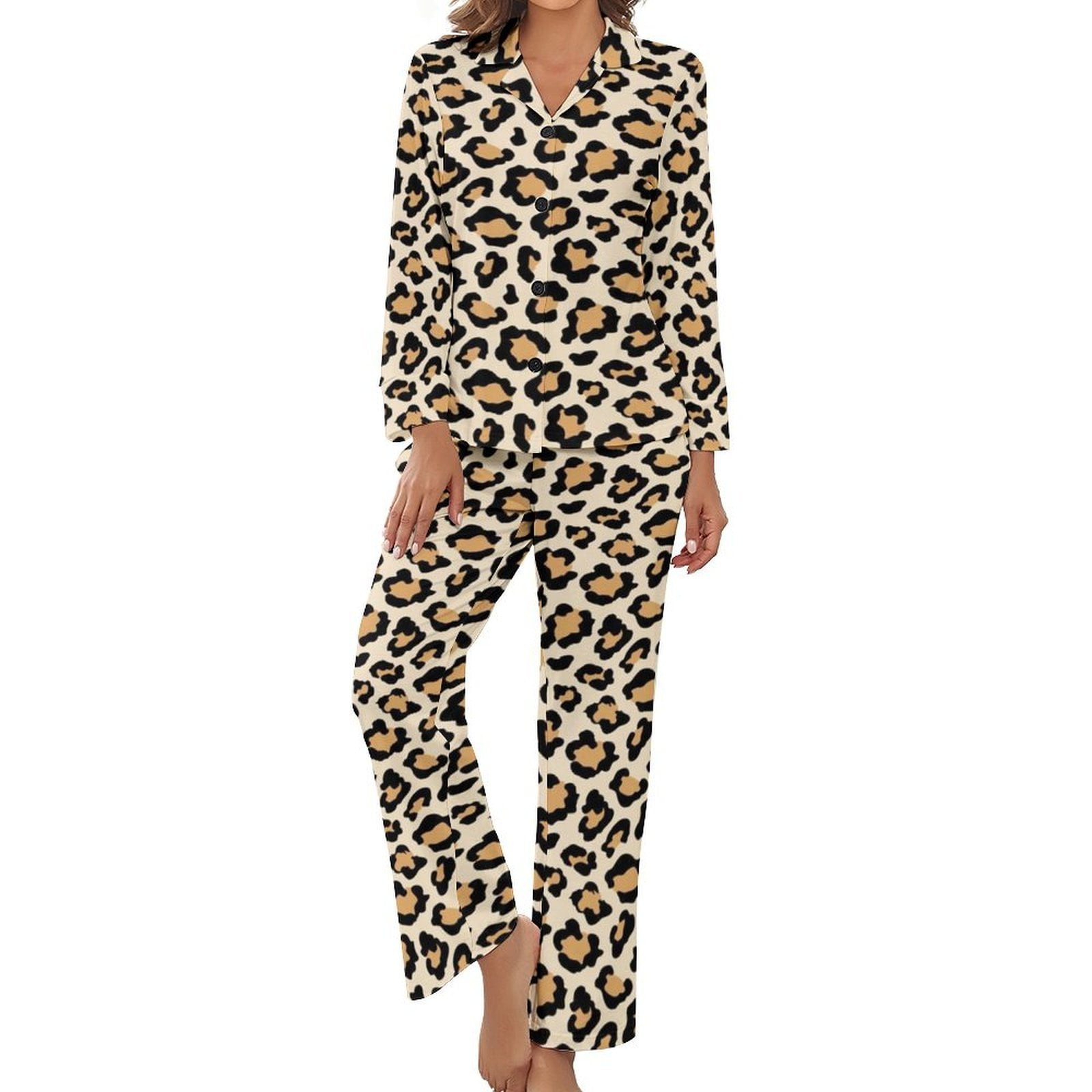Animal Cheetah Print Printed Pajama Set for Couples, Women Men Long ...