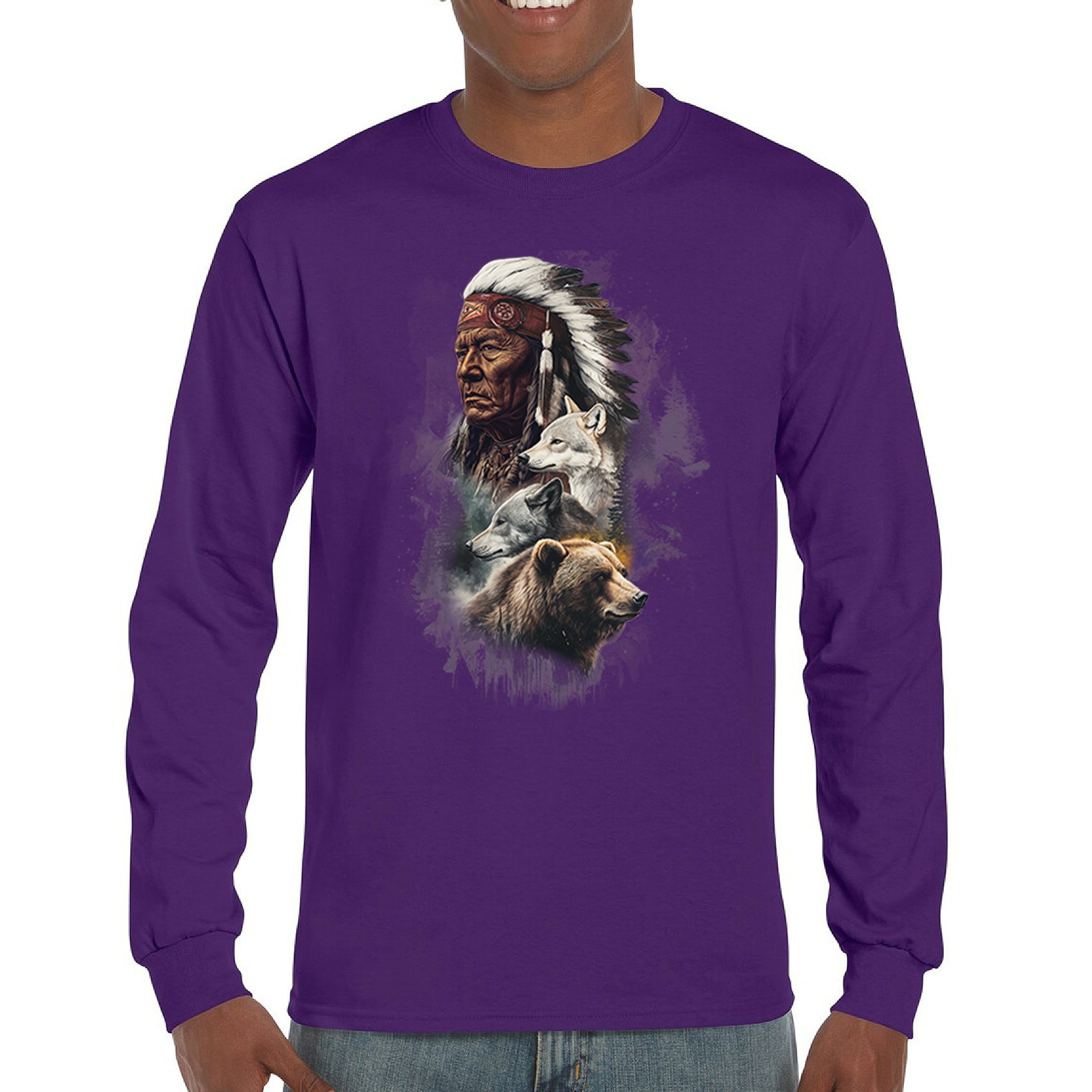 Animal Chief Long Sleeve T-shirt Native American Spirit Tribal Warrior ...