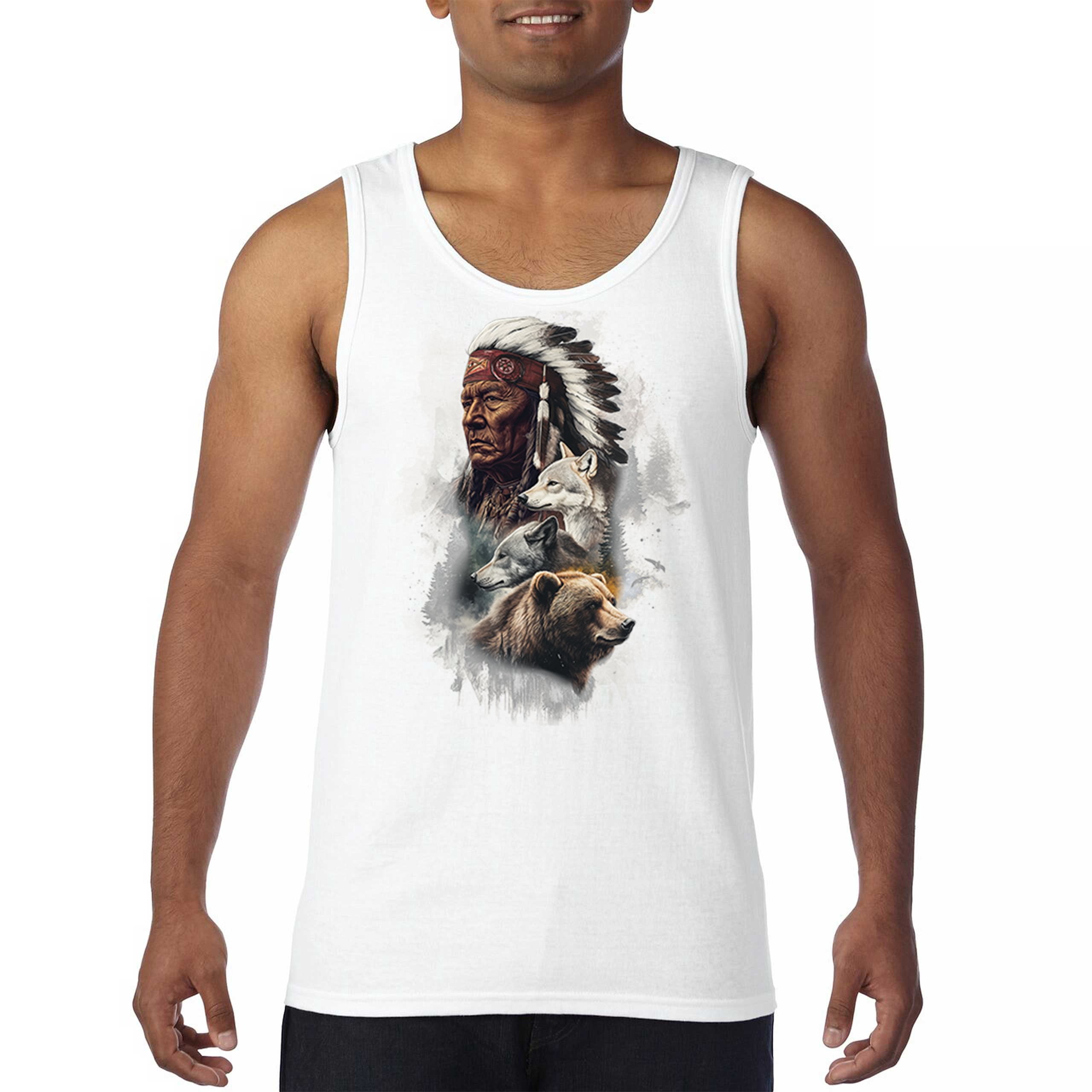 Animal Chief Tank Top Native American Spirit Tribal Warrior Wolves Bear ...