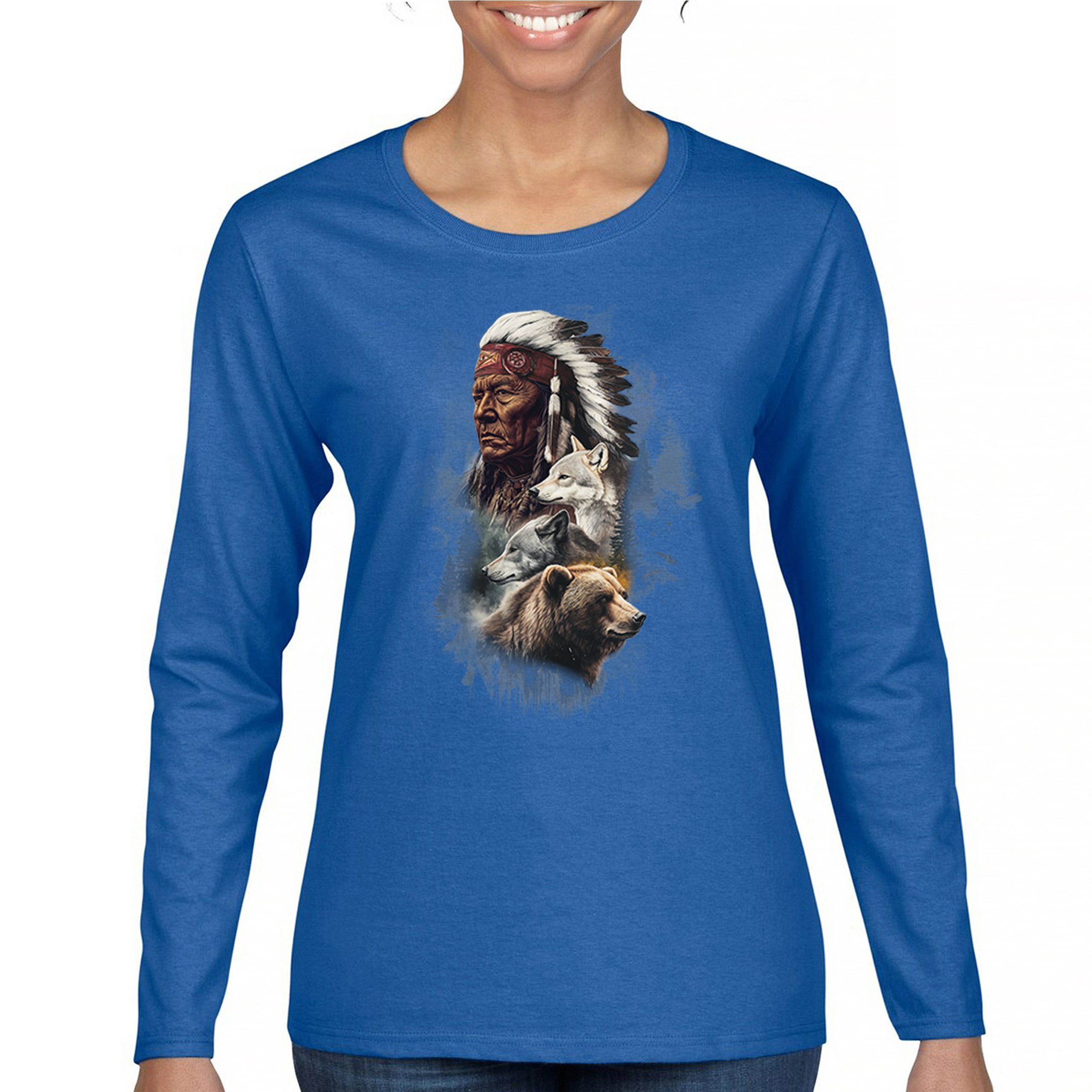 Animal Chief Women's Long Sleeve T-shirt Native American Spirit Tribal ...