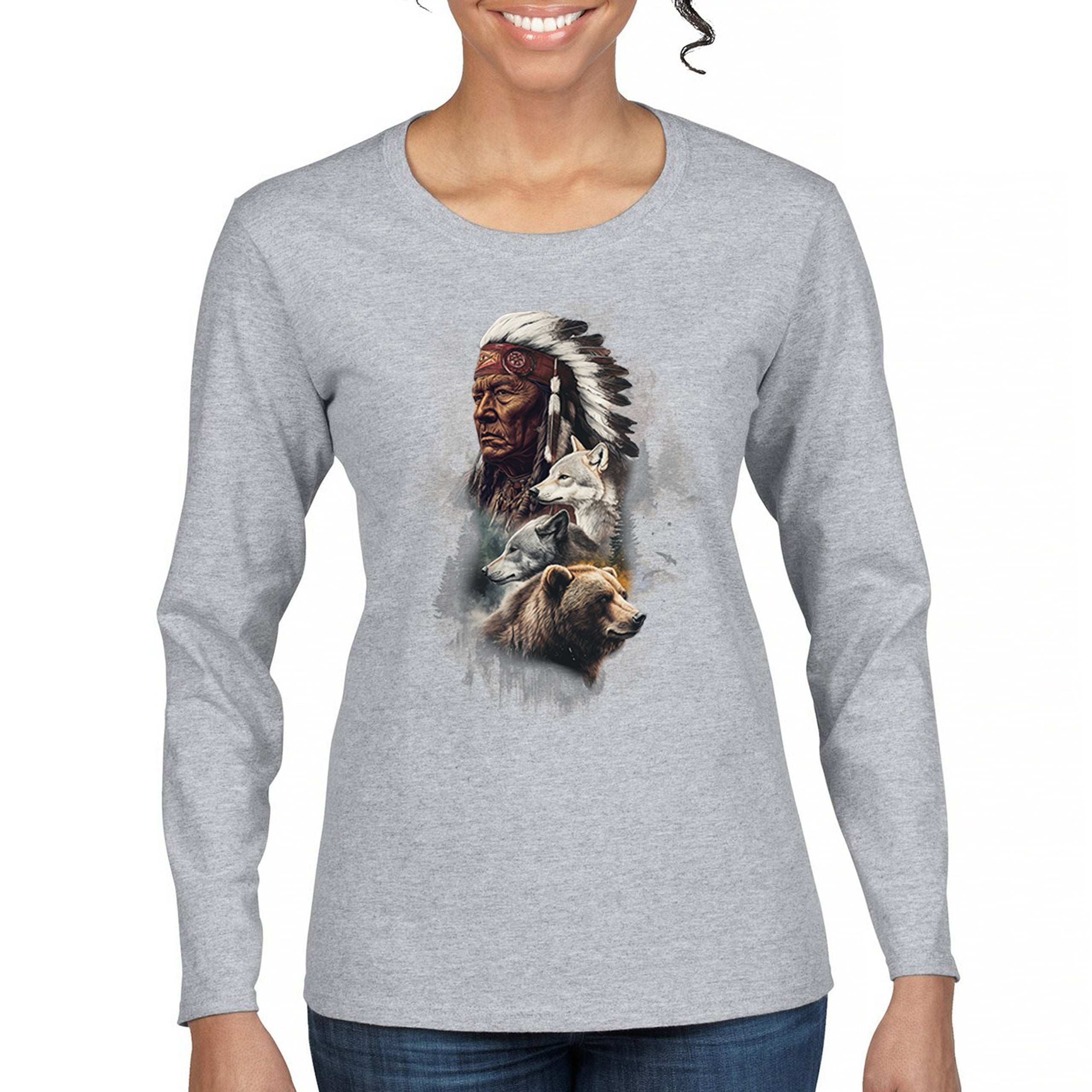 Animal Chief Women's Long Sleeve T-shirt Native American Spirit Tribal ...