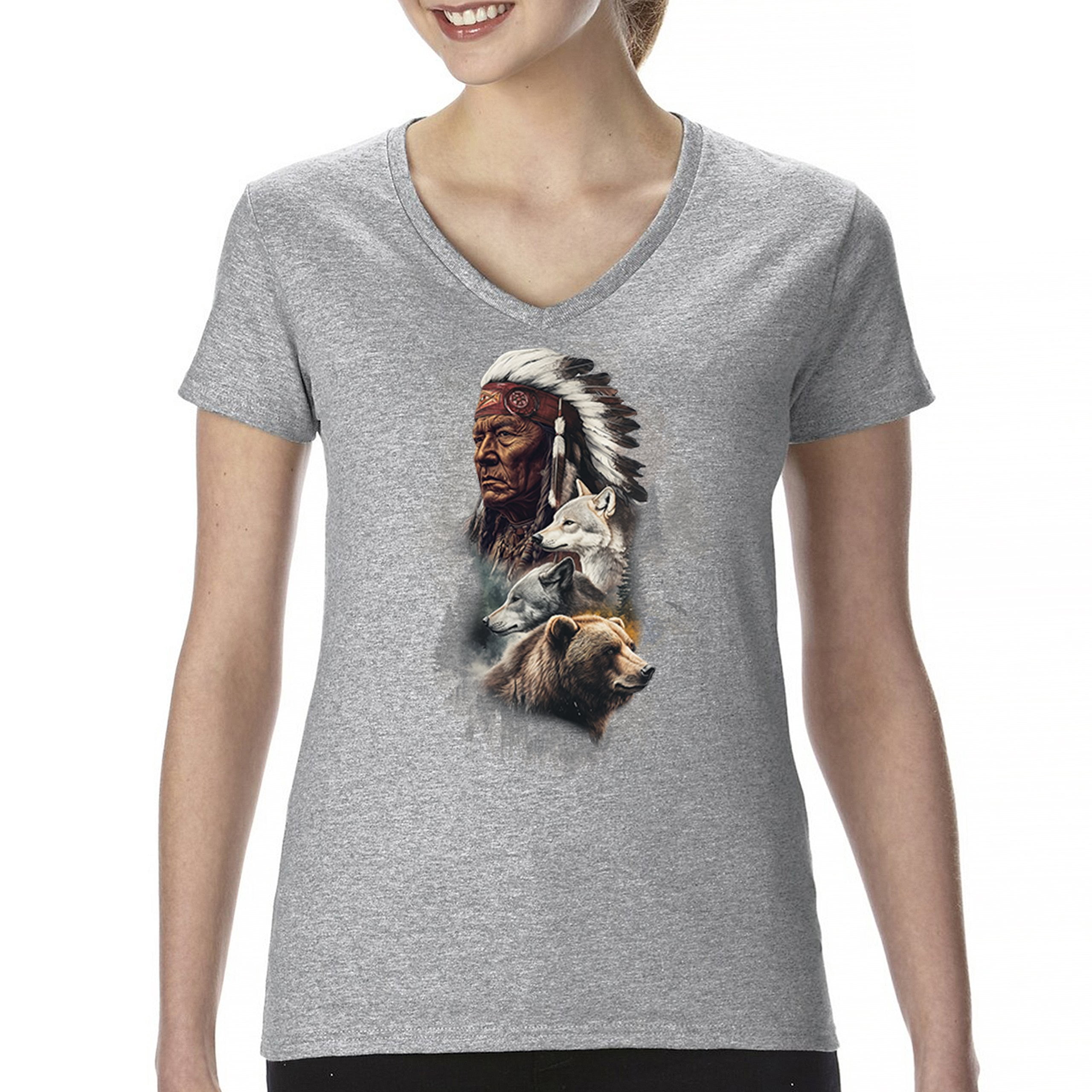 Animal Chief Women's V-Neck T-shirt Native American Spirit Tribal ...