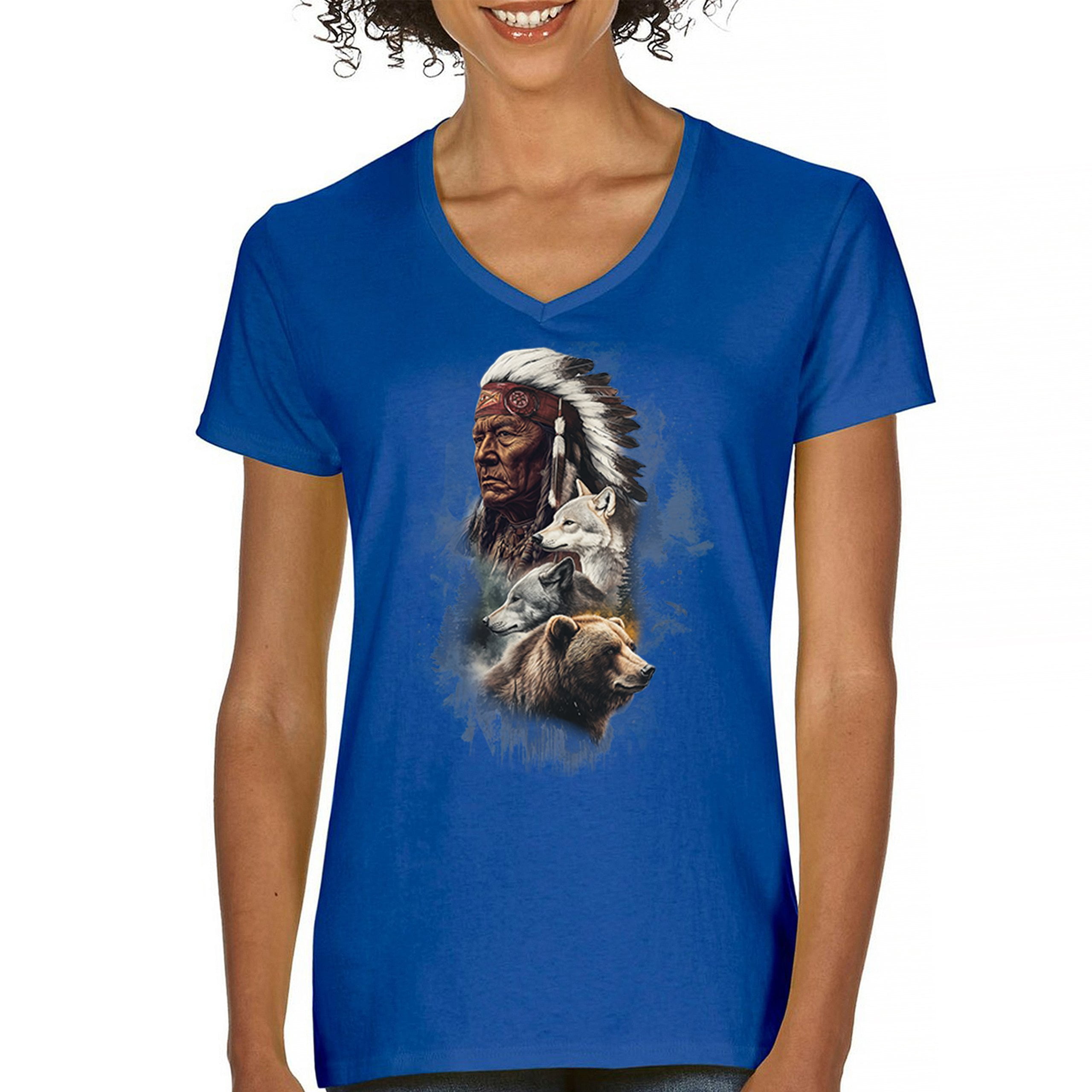 Animal Chief Women's V-Neck T-shirt Native American Spirit Tribal ...