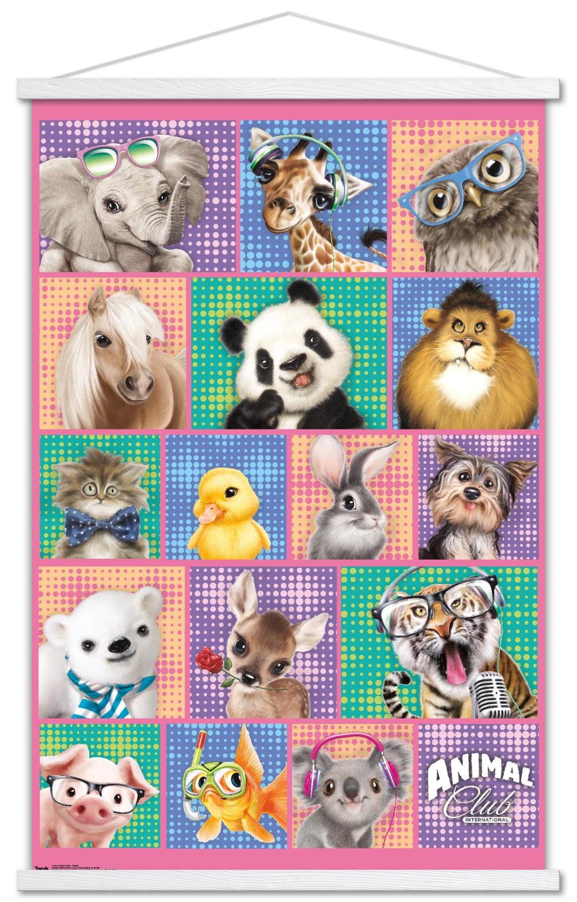 Animal Club - Group Wall Poster with Wooden Magnetic Frame, 22.375" x ...