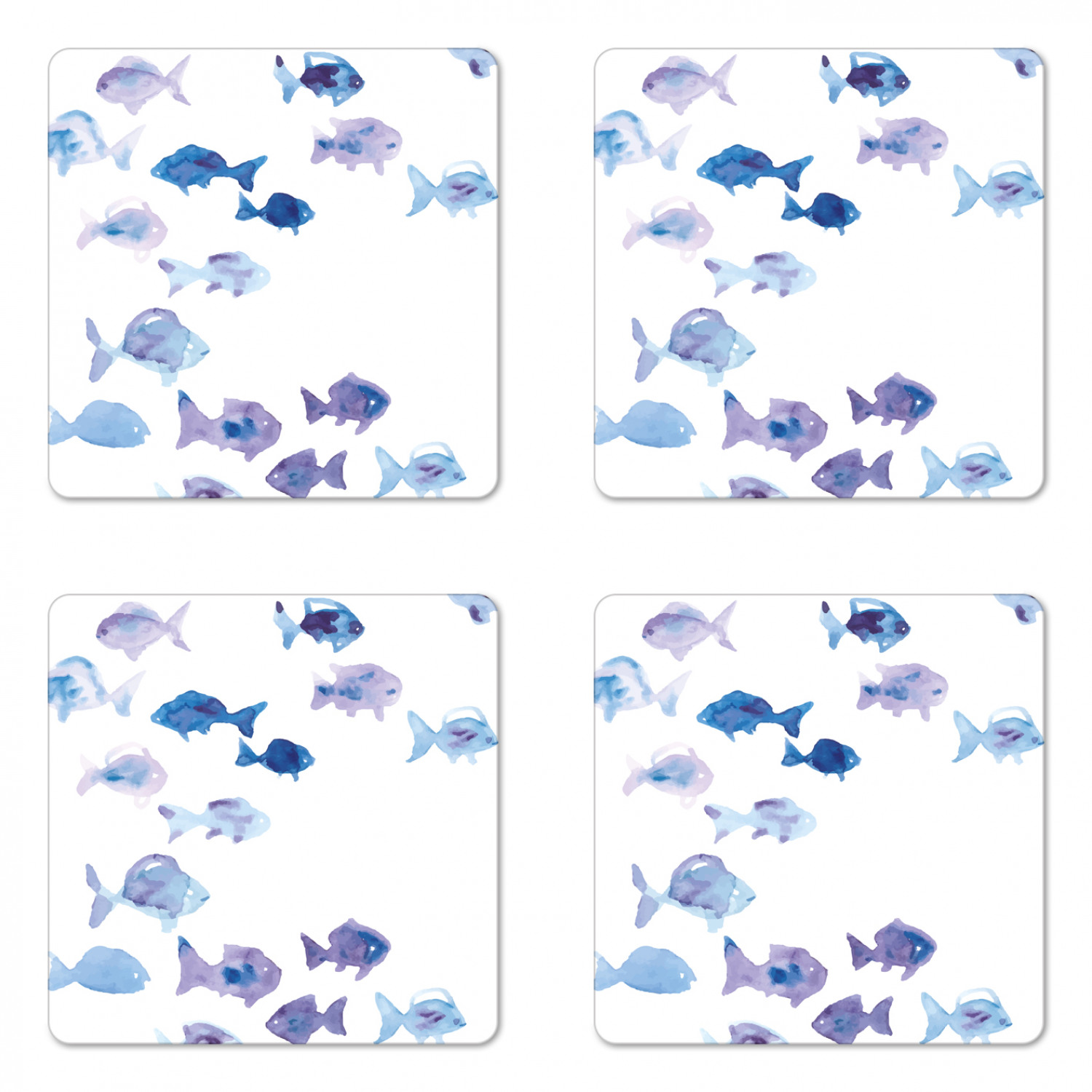 Animal Coaster Set of 4, Little Fishes Watercolors Ocean Underwater ...