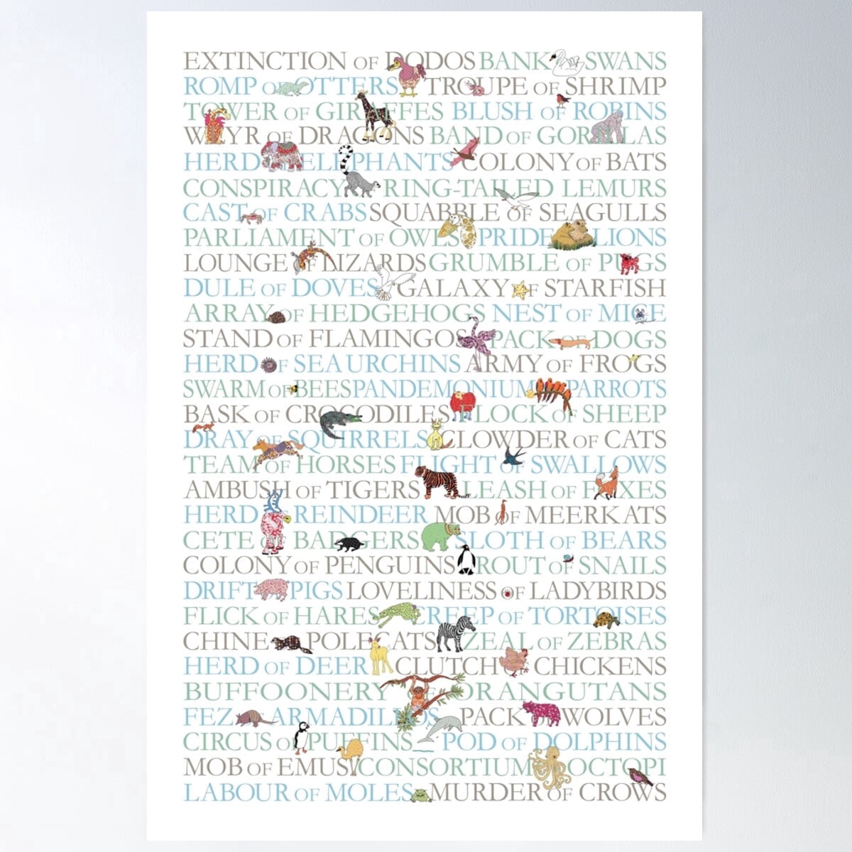 Animal Collective Nouns Poster Wall Art Modern Wall Decor For Living ...