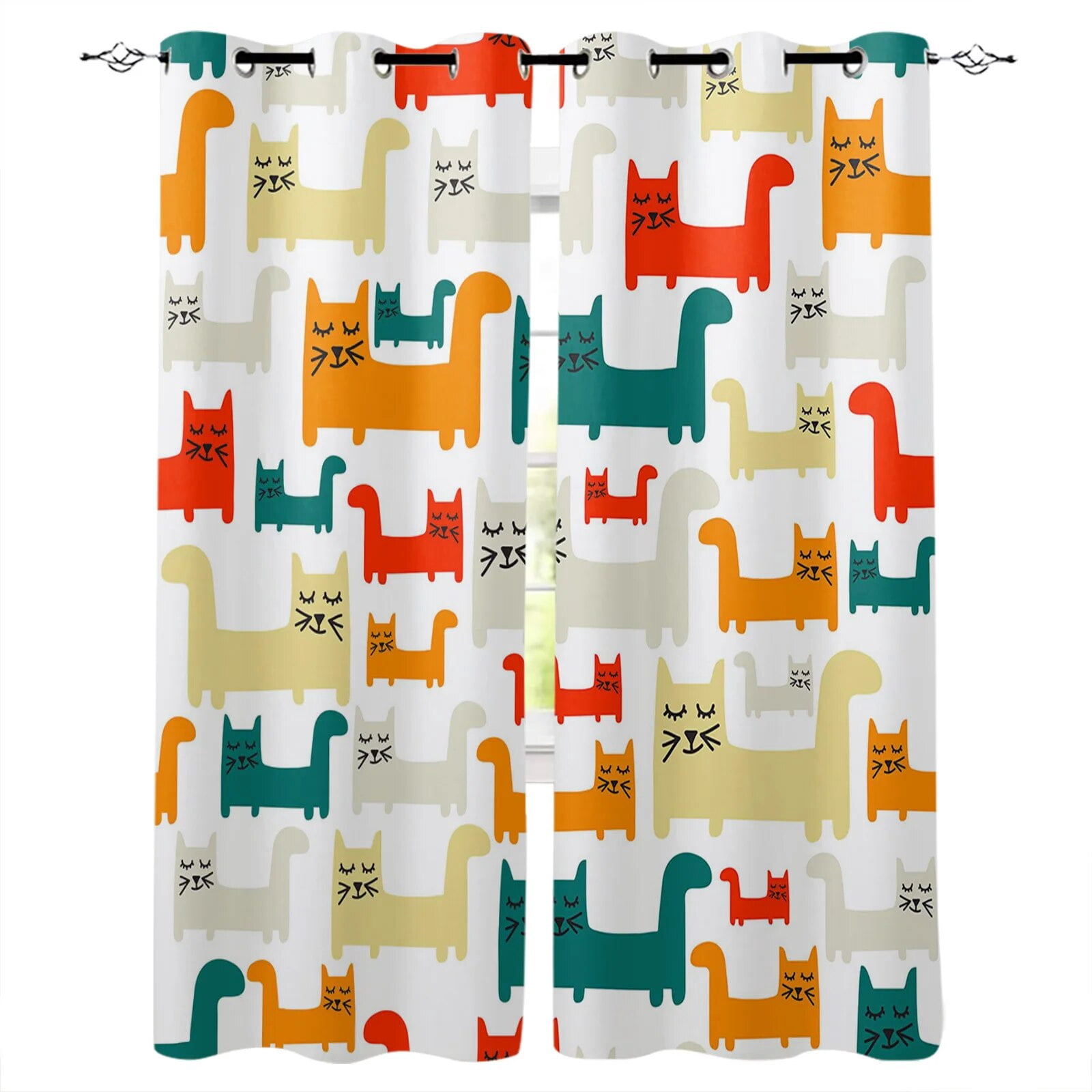 Animal Colorful Cat White Bedroom Modern Window Curtain for Living Room ...