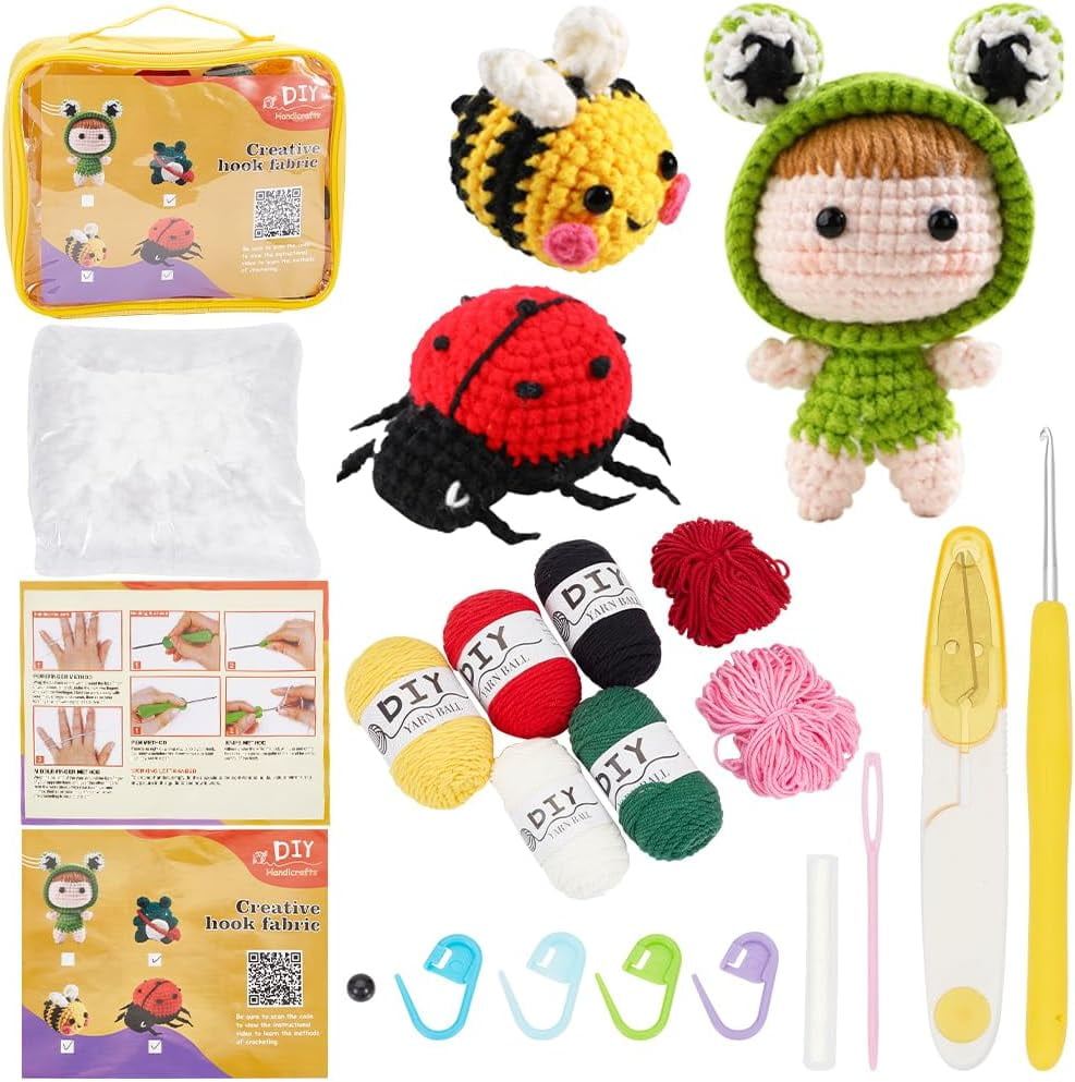 Animal Complete Crochet Kit Cute Crocheting Kit Honeybee Ladybugs Lucky ...