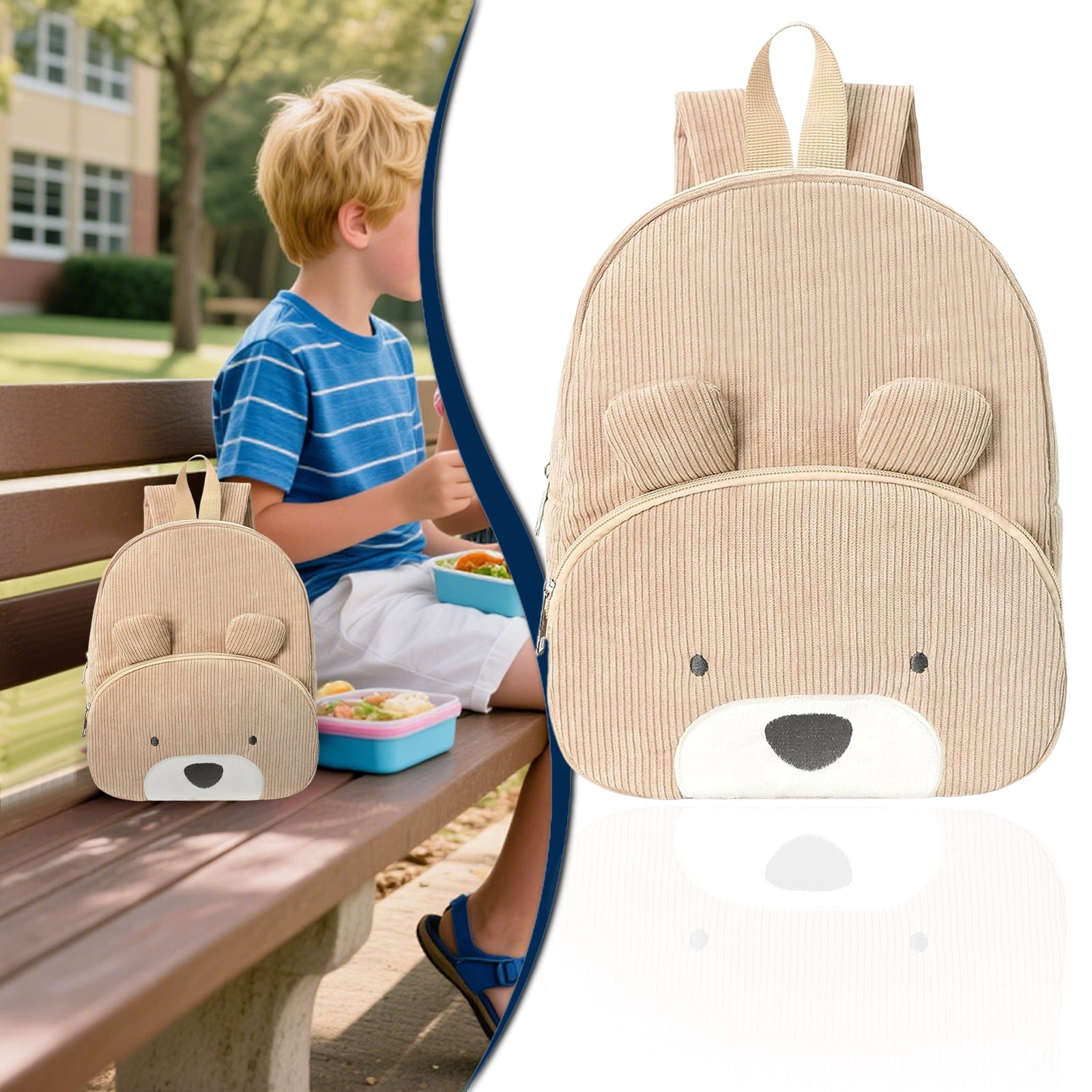 Animal Corduroy Backpack,Cute Bear & Fox Design with Adjustable Straps ...