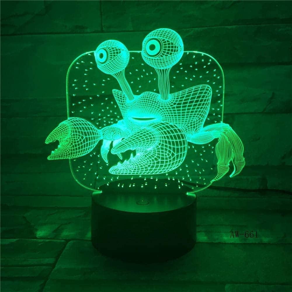 Animal Crab Toys 3D Illusion Night Light Smart Touch Lamp, Creative RGB ...