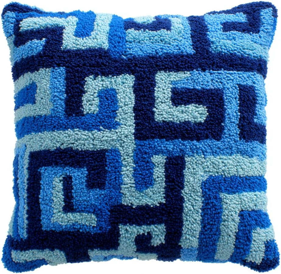 Animal Cross Stitch Latch Hook Sofa Cushion Cover,Blue Patterns,3D Pre ...