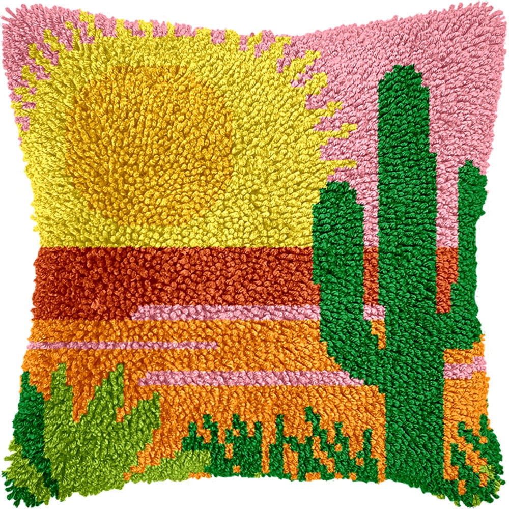 Animal Cross Stitch Latch Hook Sofa Cushion Cover,Cactus Under The ...