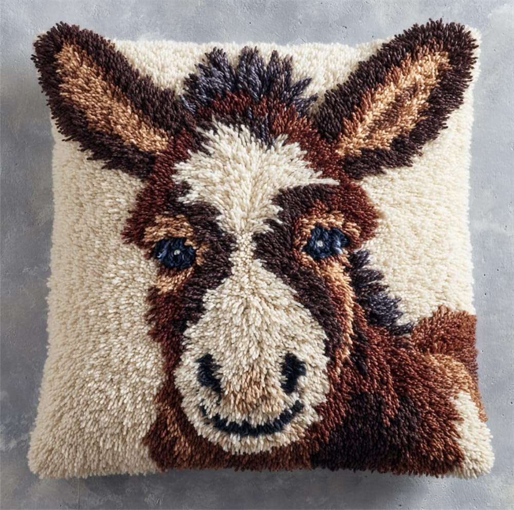 Animal Cross Stitch Latch Hook Sofa Cushion Cover,Cute Donkey,3D Pre ...