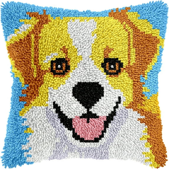 Animal Cross Stitch Latch Hook Sofa Cushion Cover,Dog,3D Pre-Printed ...