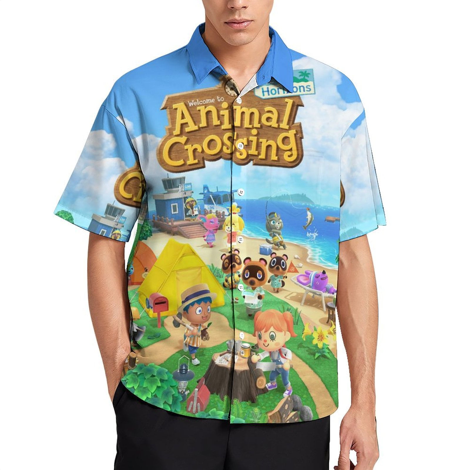 Animal Crossing Men's Hawaiian Shirts Short Sleeve Button Down Casual ...