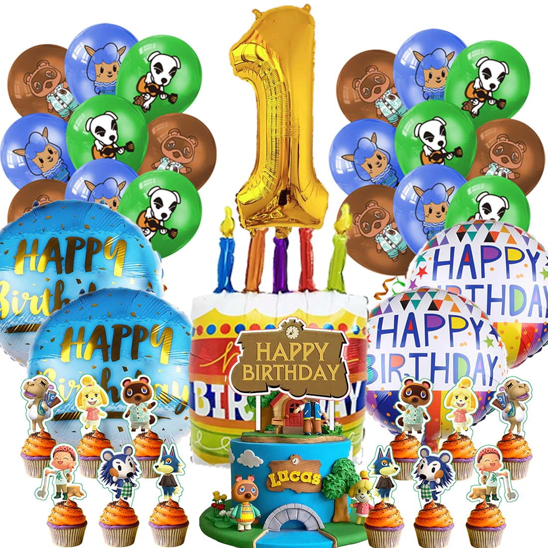 Animal Crossing Party Supplies 1st Decor Kit Balloons Birthday Cake ...
