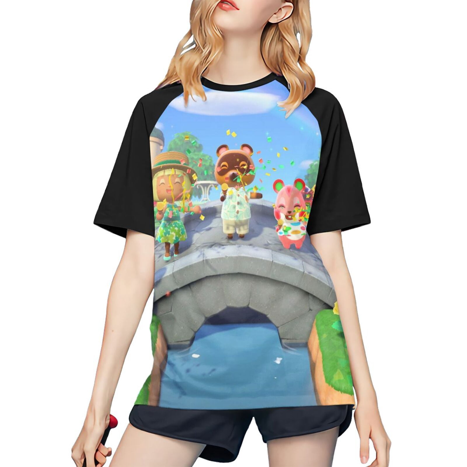 Animal Crossing Womens Baseball Short Sleeve T-Shirt Crew Neck Casual ...
