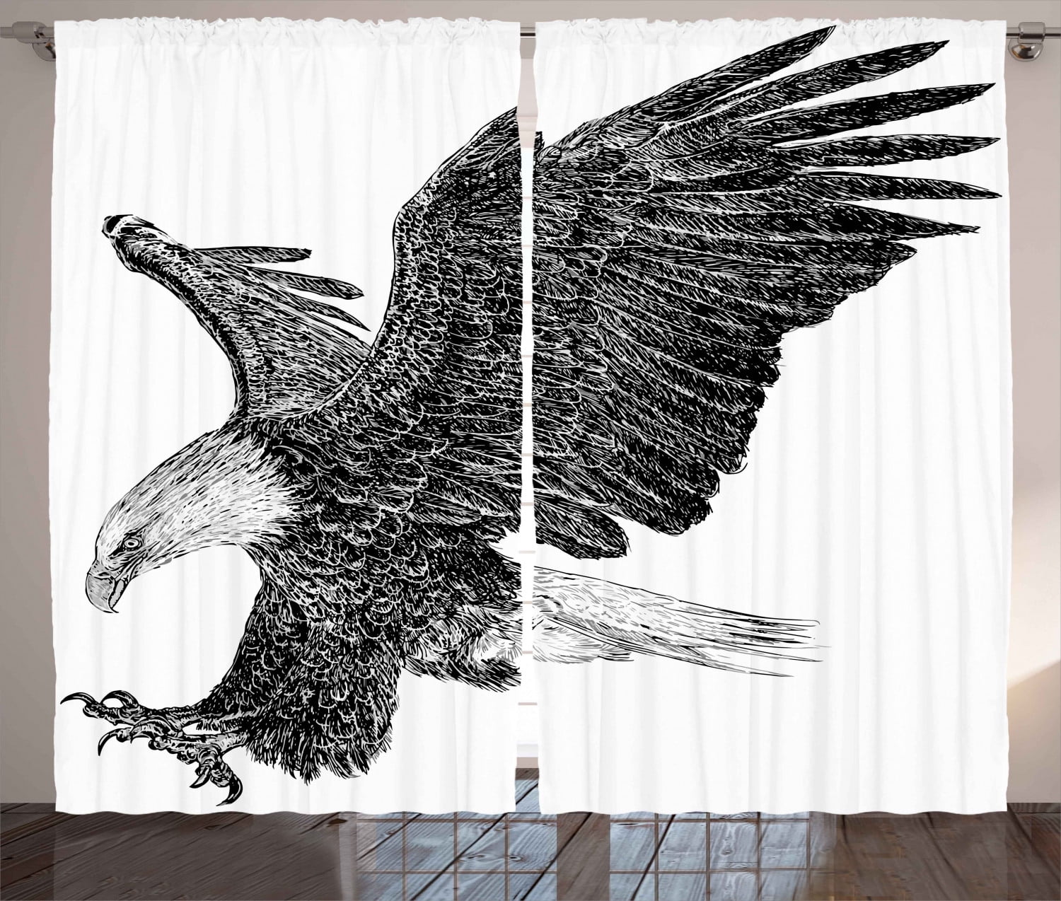 Ambesonne Animal Curtains 2 Panel Set, Bald Eagle Swoop Sketchy, 108" x ...