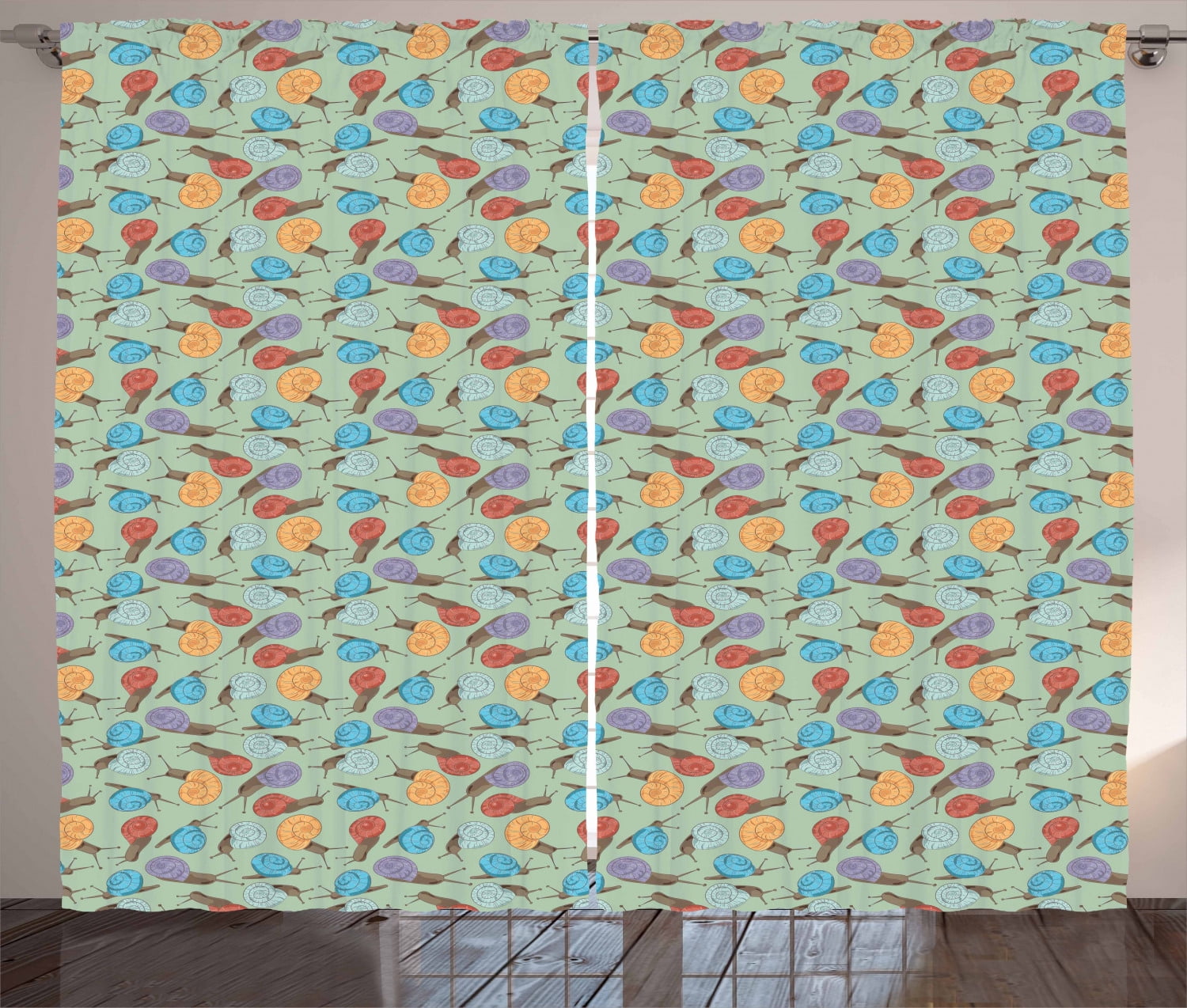 Ambesonne Animal Curtains 2 Panel Set, Snails and Mollusks, 108" x 108 ...