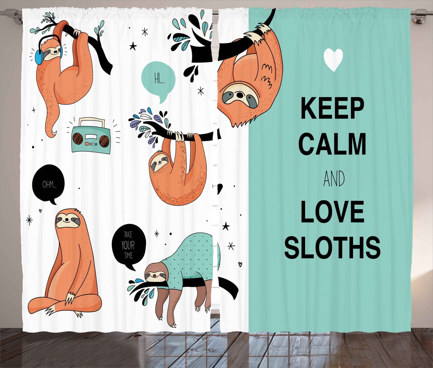 Ambesonne Animal Curtains 2 Panel Set, American Sloth Tribe, 108" x 96 ...