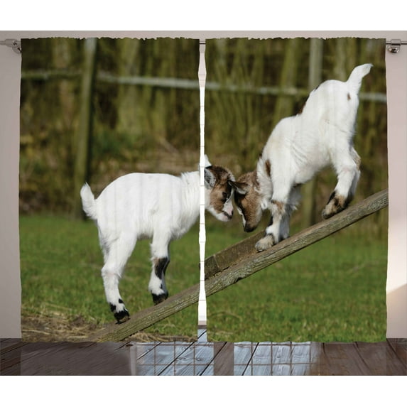 Ambesonne Animal Curtains 2 Panel Set, Farm Life with Goats, 108" x 63", White Green - Walmart.com