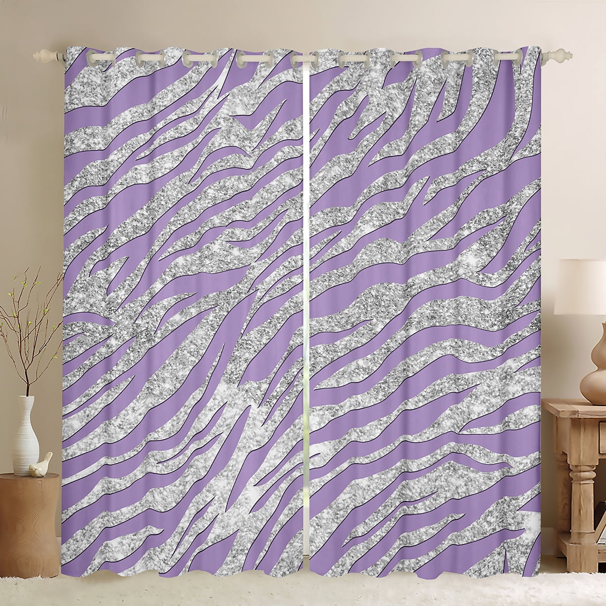 Animal Curtains & Drapes Purple Grey Blackout Curtains, Zebra Print ...