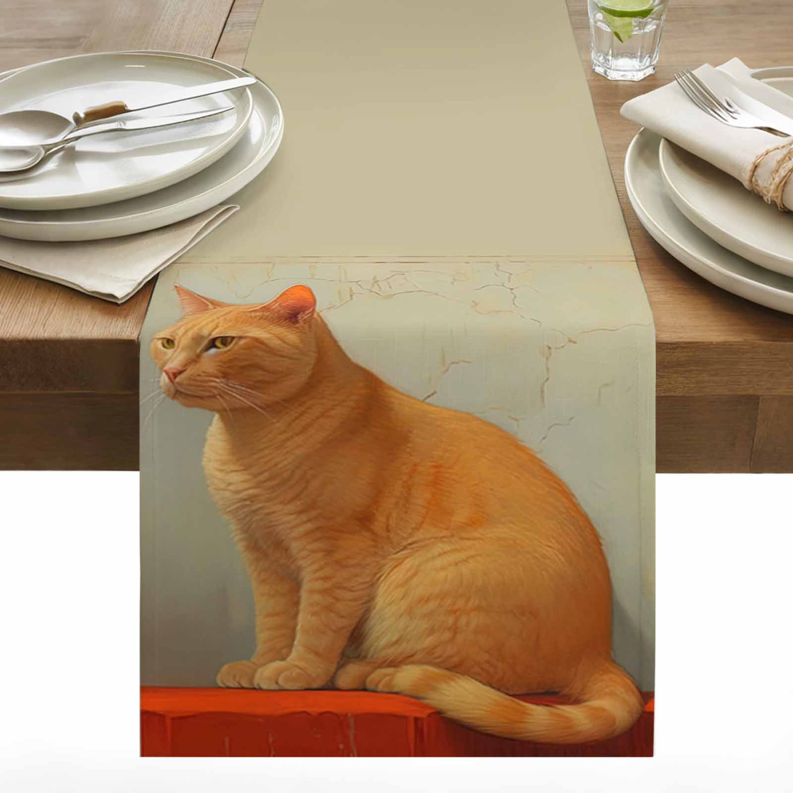 Animal Cute Table Runner 13x72 inch Pet Orange Cat Cotton Linen Dining ...