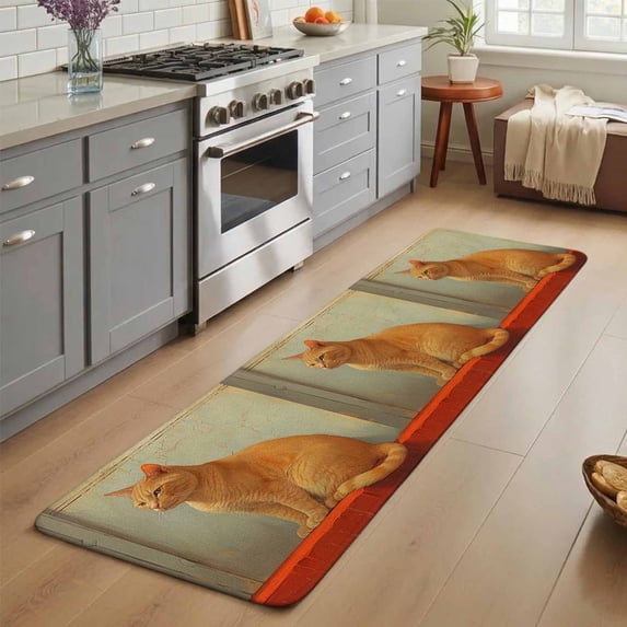 Animal Cute Washable Runner Rug 3X7 ft Pet Orange Cat Non-Slip Hallway ...