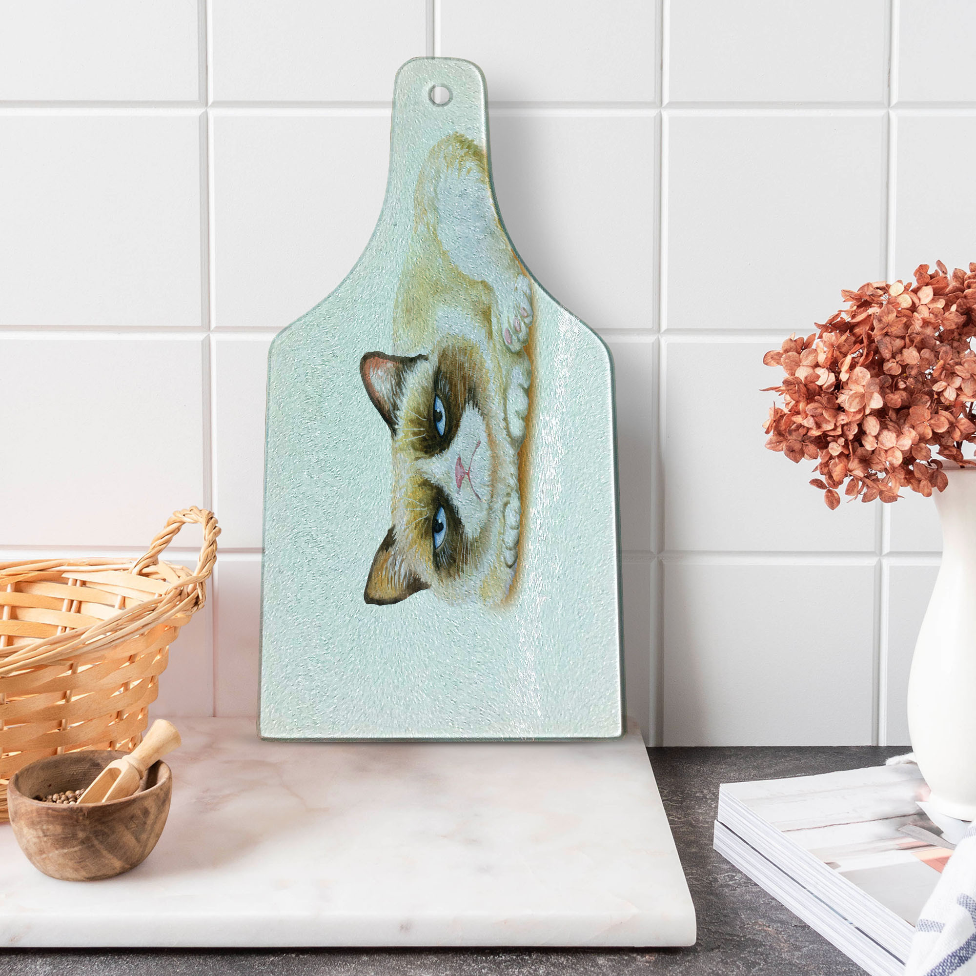 Animal Cutting Board, Grumpy Siamese Cat Angry Paws Kitten Moody Feline ...