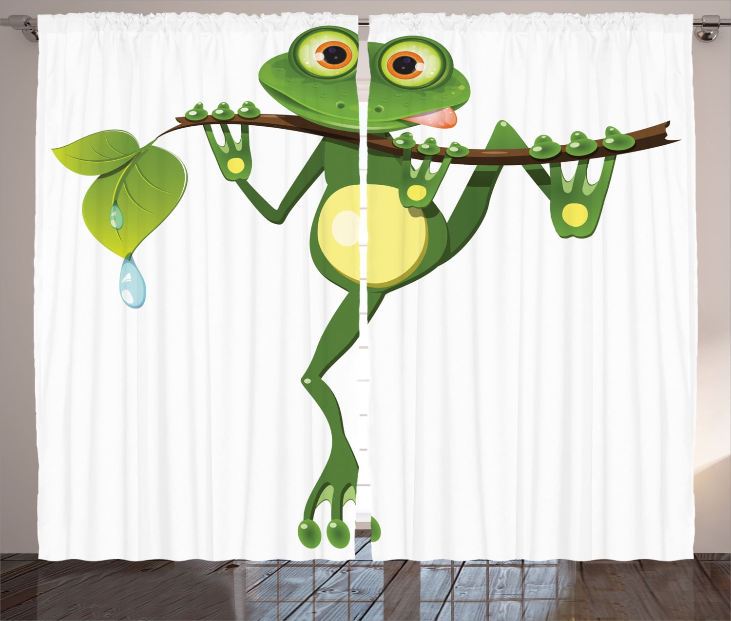 Ambesonne Animal Curtains 2 Panel Set, Frog on Branch Jungle, 108" x 84 ...