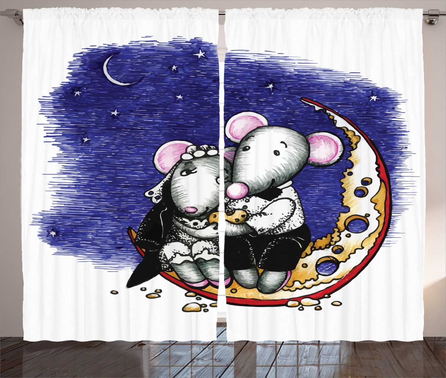Ambesonne Mouse Curtains 2 Panel Set, Valentines Couple Wedding, 108" x ...